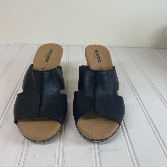 Clarks | Shoes | Clarks Collection Lafley Black Leather Cork Wedge ...